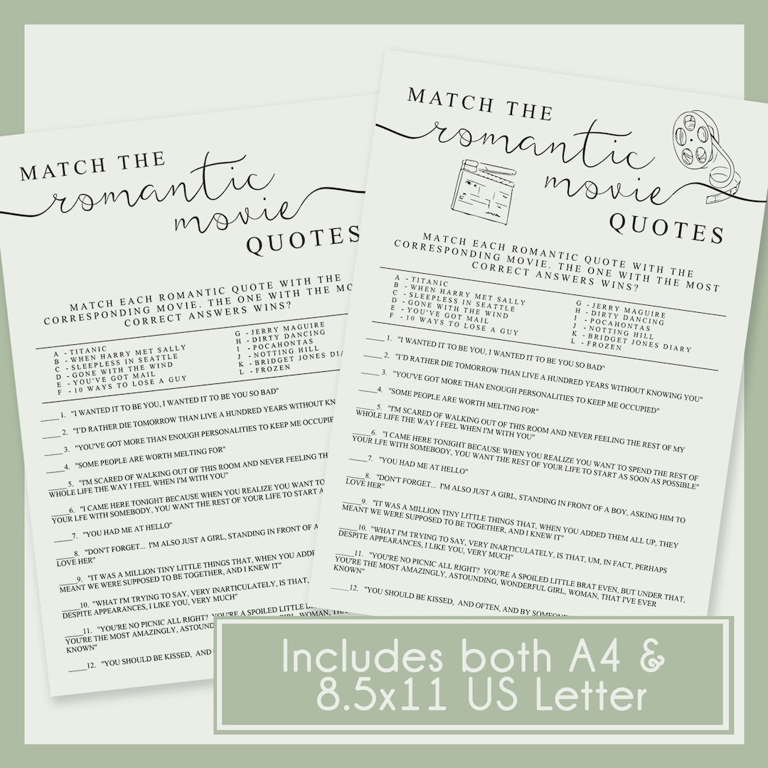 Match the Movie Quote Game - Editable and Printable, Bridal Shower ...