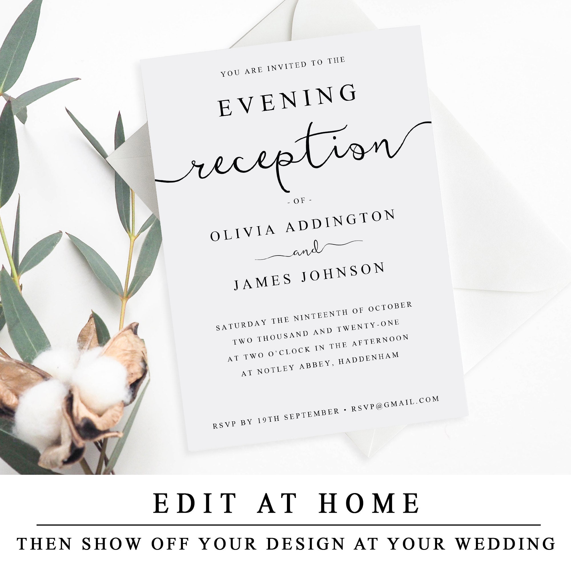 Print at Home Evening Reception Wedding Invitation Template - Etsy UK