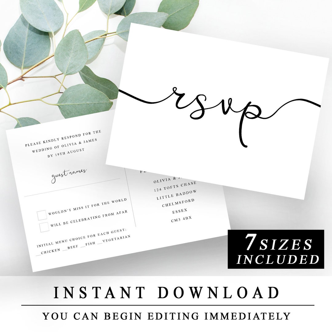 RSVP Postcard in 'the One' Style, 7 Sizes to Download Instantly, Edit ...