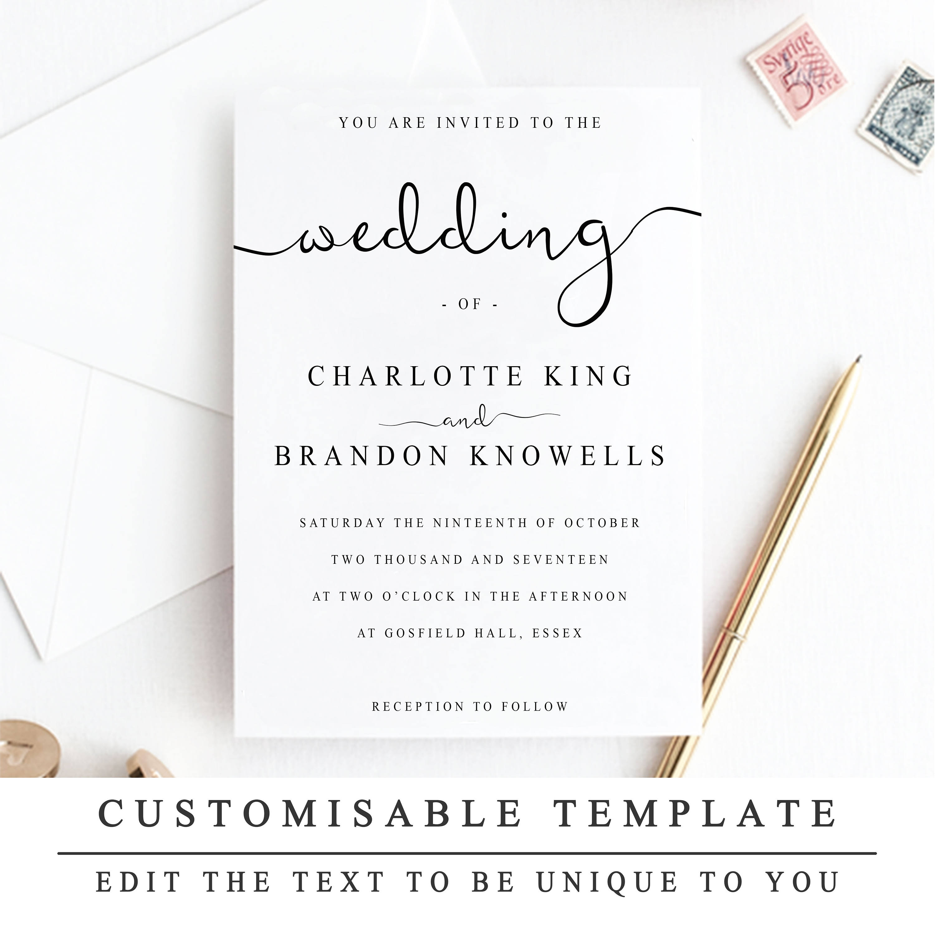 Print At Home Wedding Invitation Template DIY Wedding Etsy