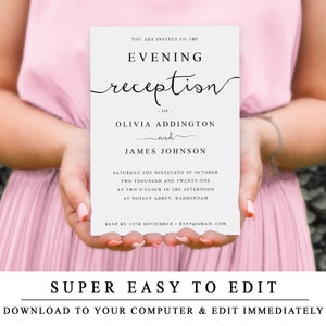 Print at Home Evening Reception Wedding Invitation Template, DIY ...