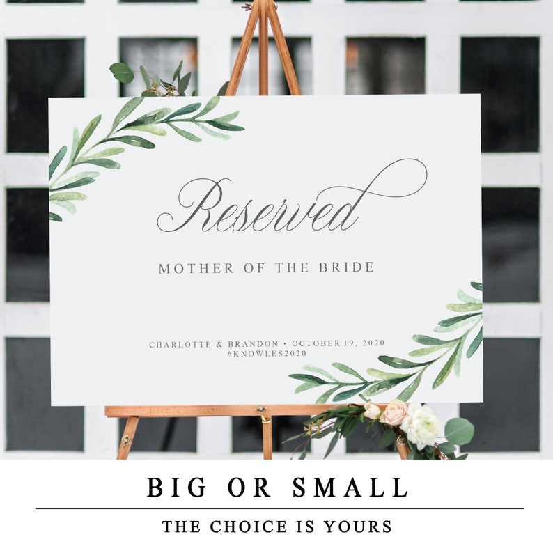 Greenery Reserved Sign Printable Wedding Reserved Signs Row - Etsy UK