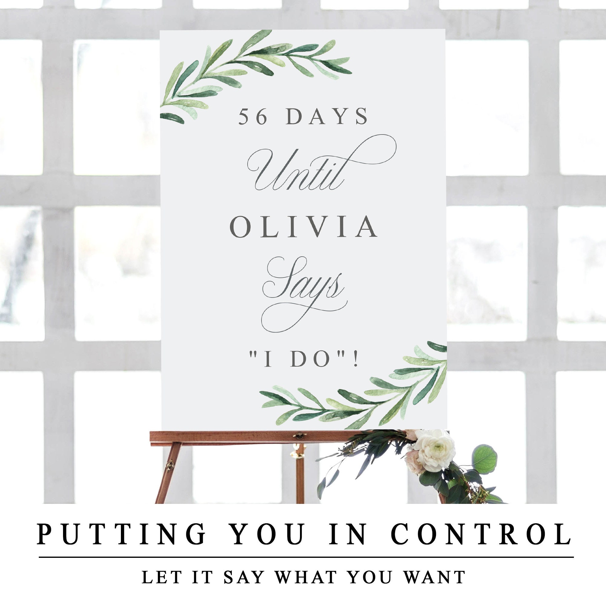 Greenery Days Until I Do Sign Template Portrait Personalised | Etsy