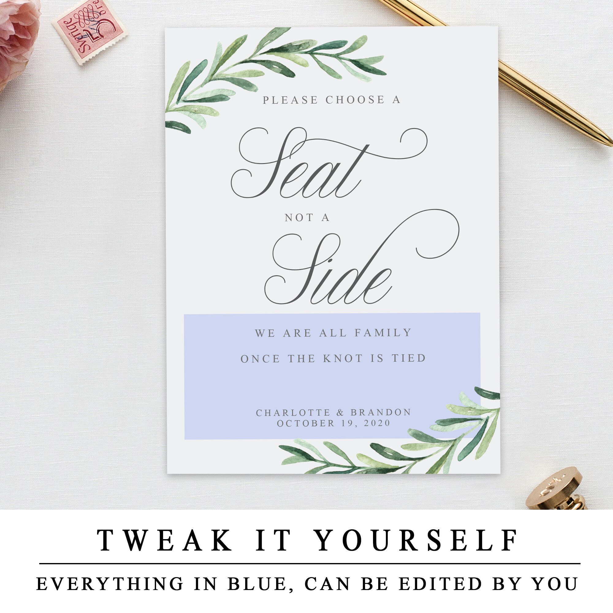 Choose a Seat Not a Side Sign Template Printable Choose a | Etsy UK