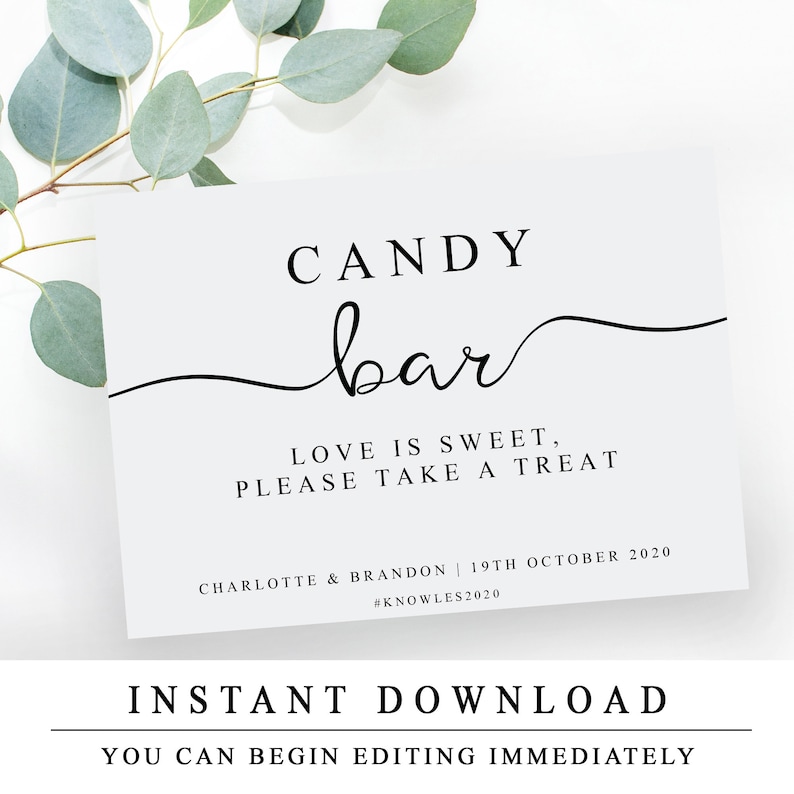 DIY Printable Wedding Sign Wedding Candy Bar Sign Sweet Cart - Etsy