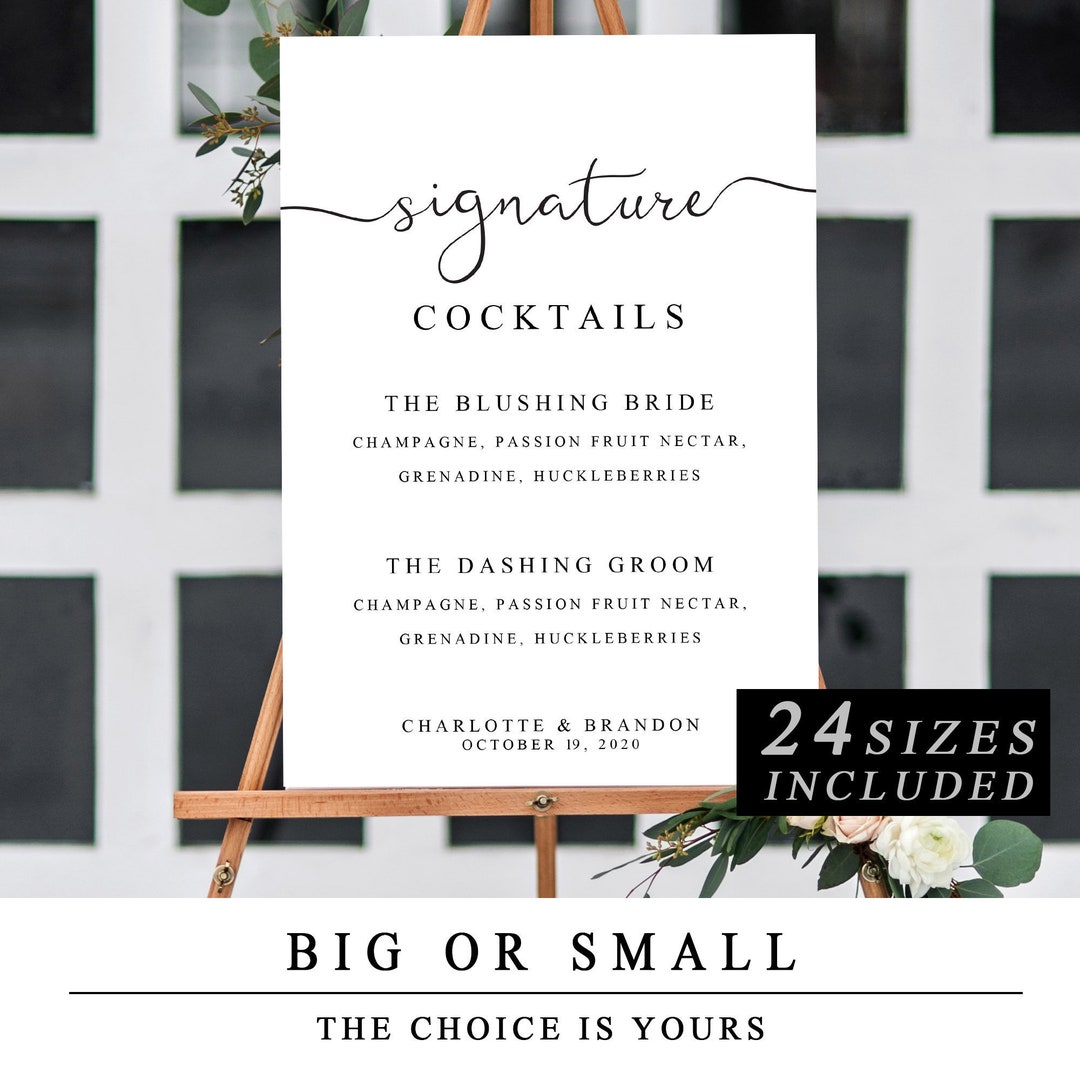 Signature Cocktail Sign, Editable Wedding Bar Menu Template, Signature ...