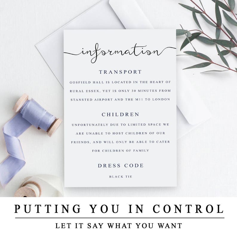 Printable Wedding Details Template Wedding Insert Cards | Etsy