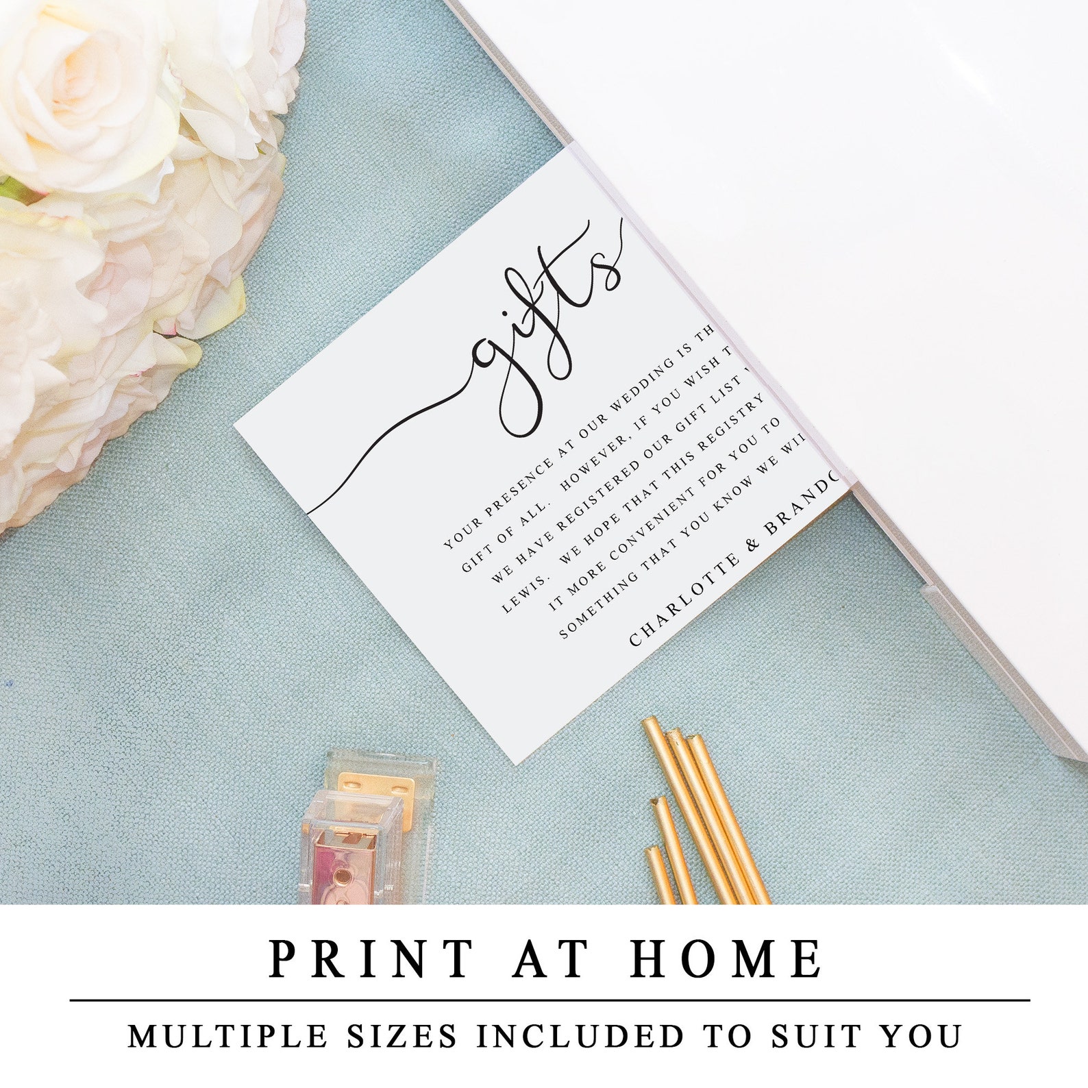 Printable Wedding Gift Registry Template, Wedding Insert Cards, Elegant ...