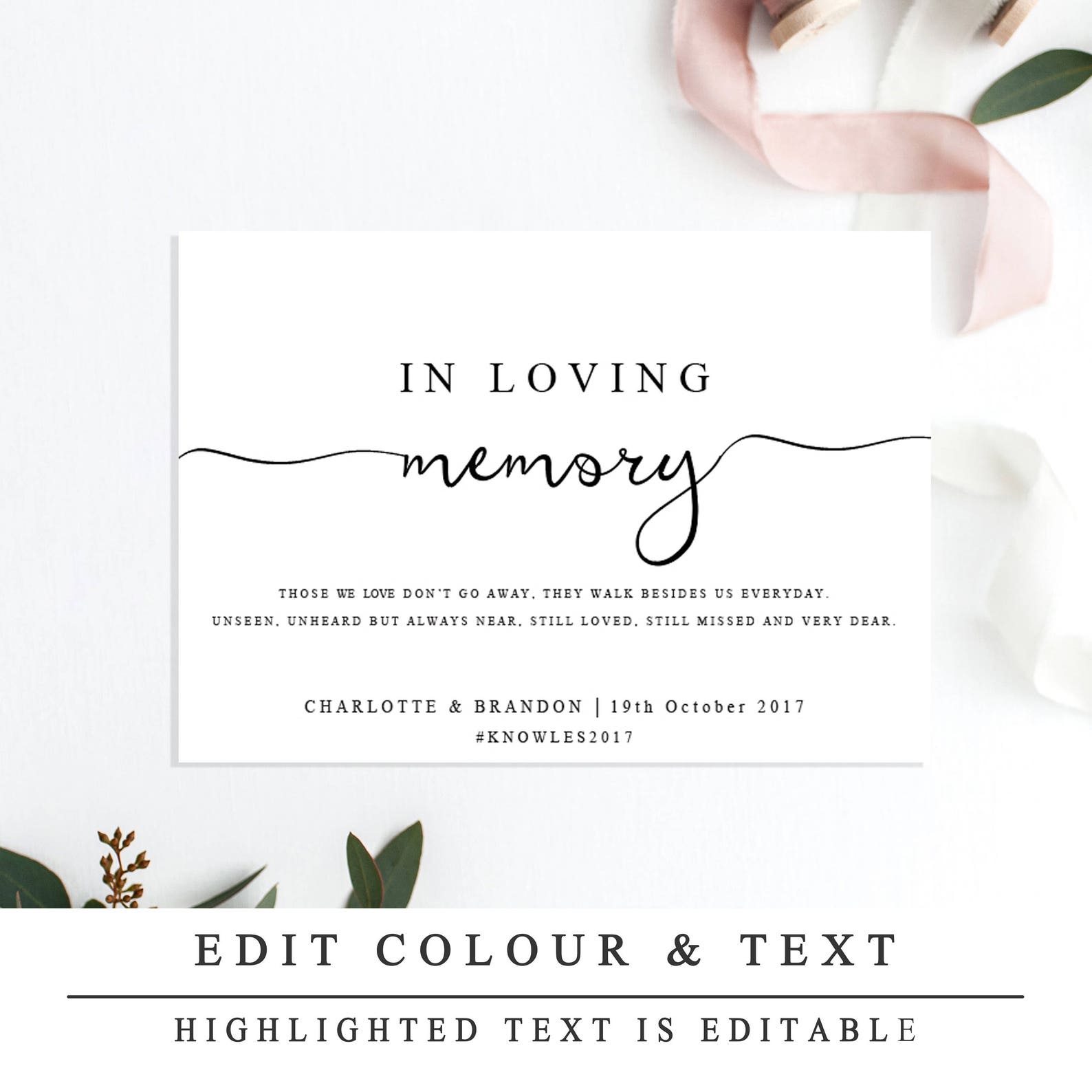 In Loving Memory Sign Template Printable in Memory Sign - Etsy Canada