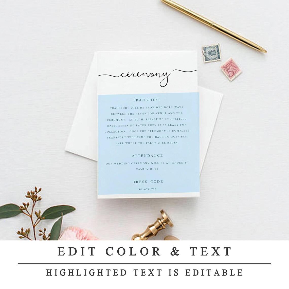 Printable Wedding Ceremony Template Wedding Insert Cards | Etsy