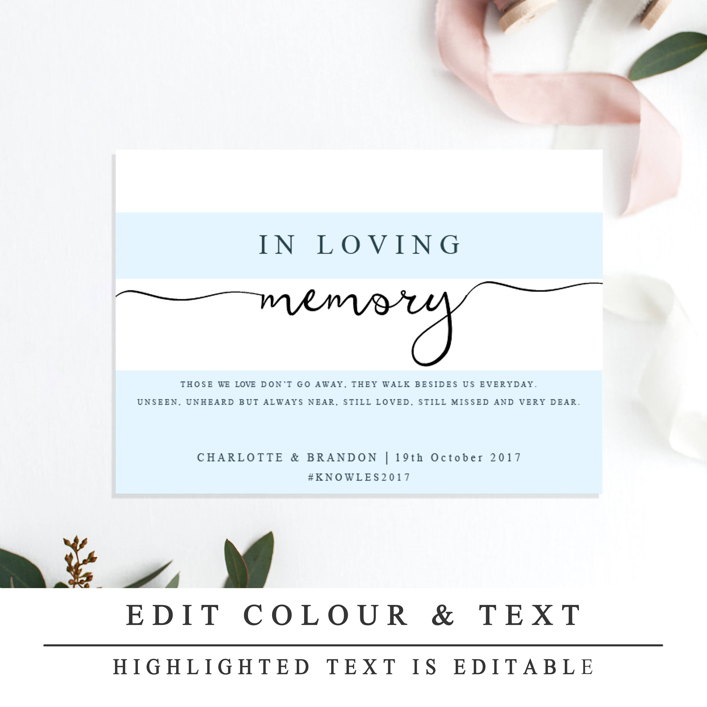 In Loving Memory Sign Template Printable in Memory Sign | Etsy UK