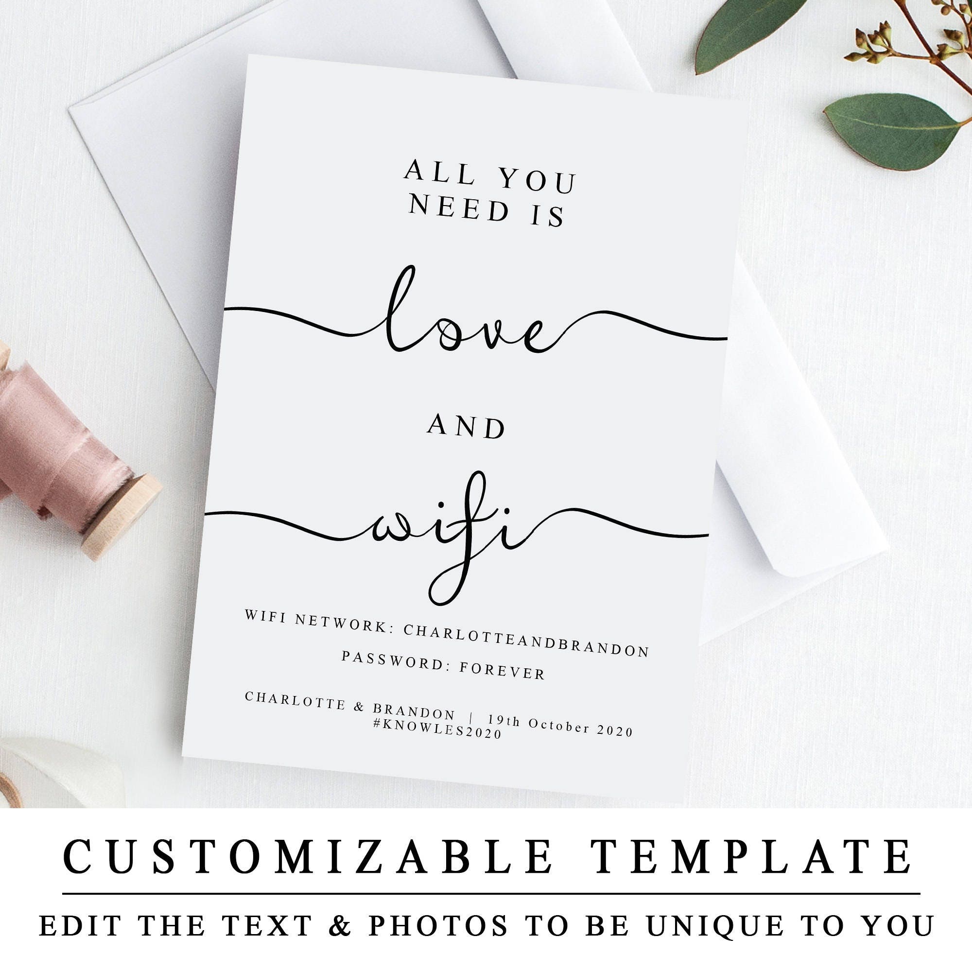 DIY Wedding Wifi Password Sign, Printable Internet Network Details ...