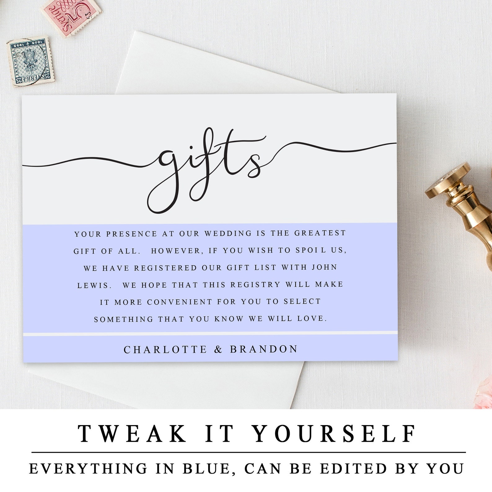 Printable Wedding Gift Registry Template, Wedding Insert Cards, Elegant ...