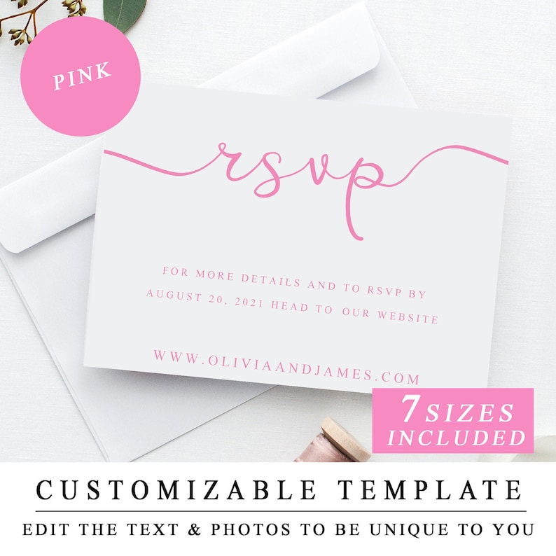 RSVP Website Template in Pink, Instant Download Wedding Website RSVP ...