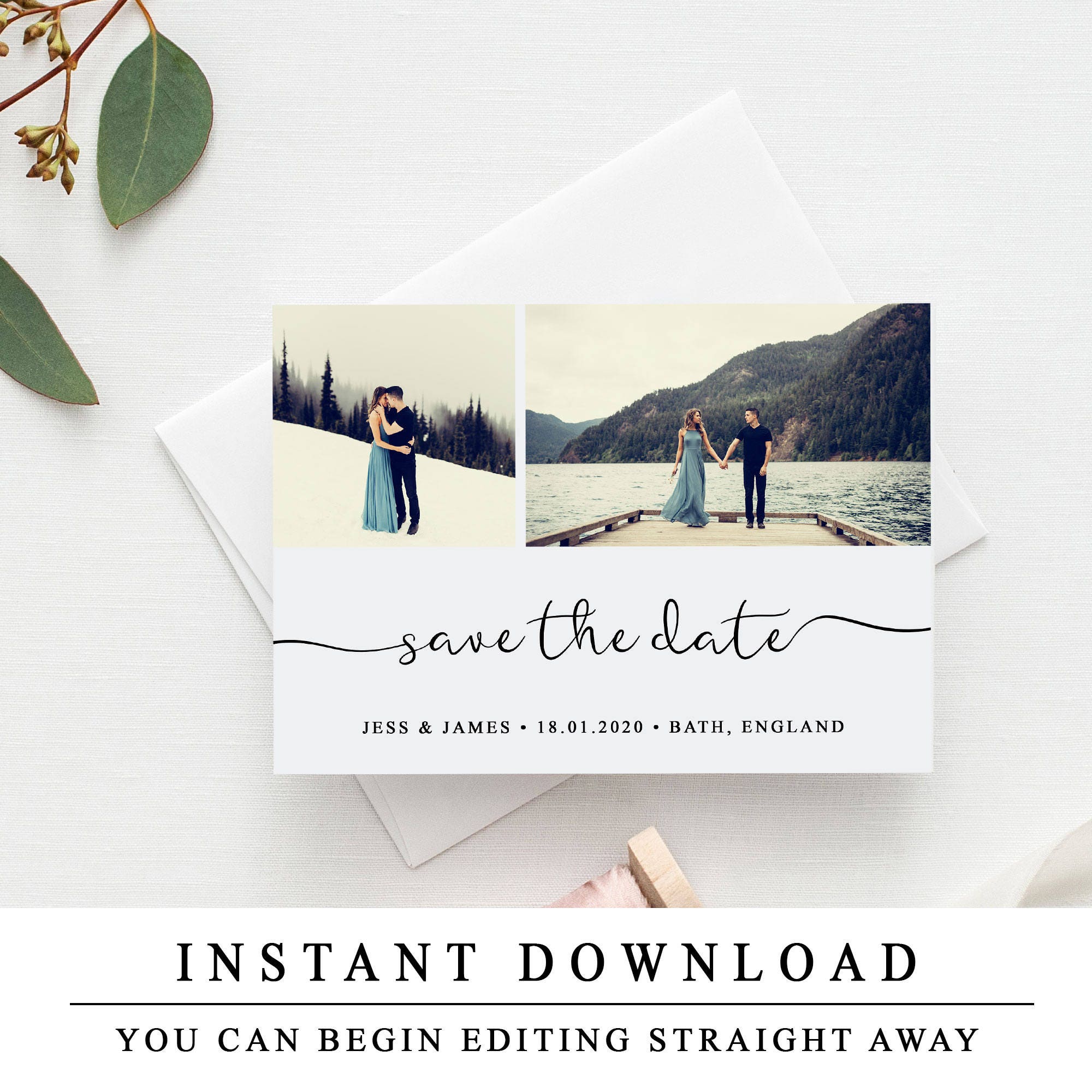 Save the Date Photo Card Template (5x7) - DIY Wedding Cards - (edit ...