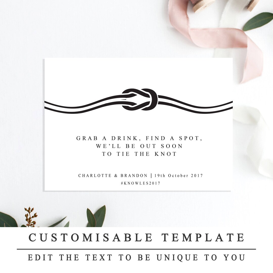 DIY Printable Wedding Sign, Wedding Tie the Knot Sign, Wedding Welcome ...