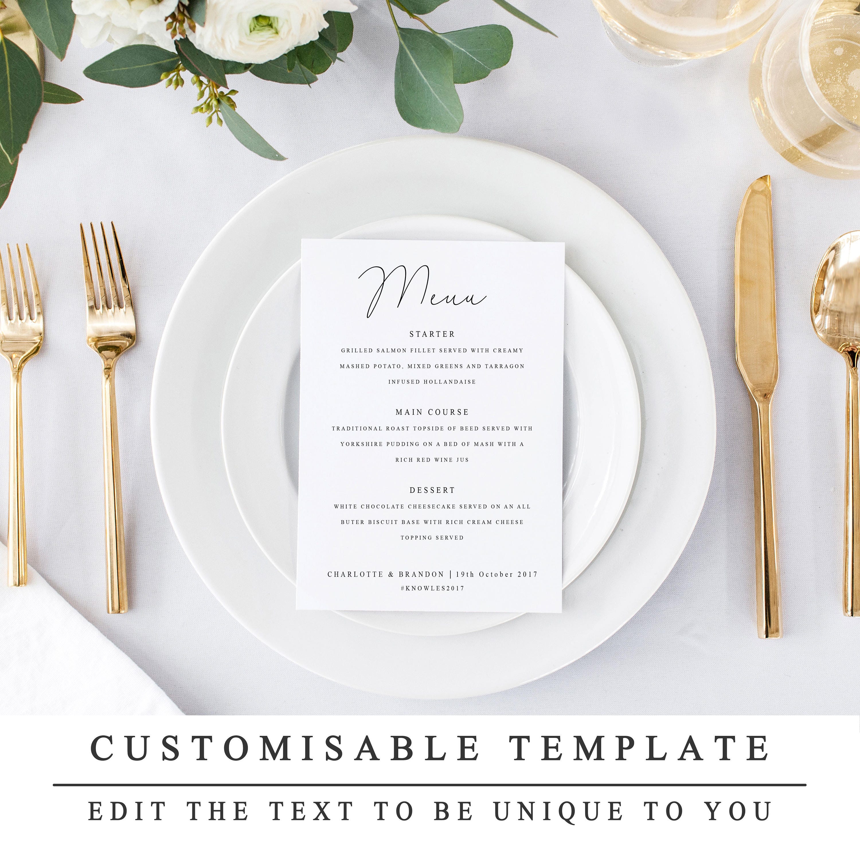 DIY Printable Wedding Menu Template Calligraphy Wedding Menu | Etsy