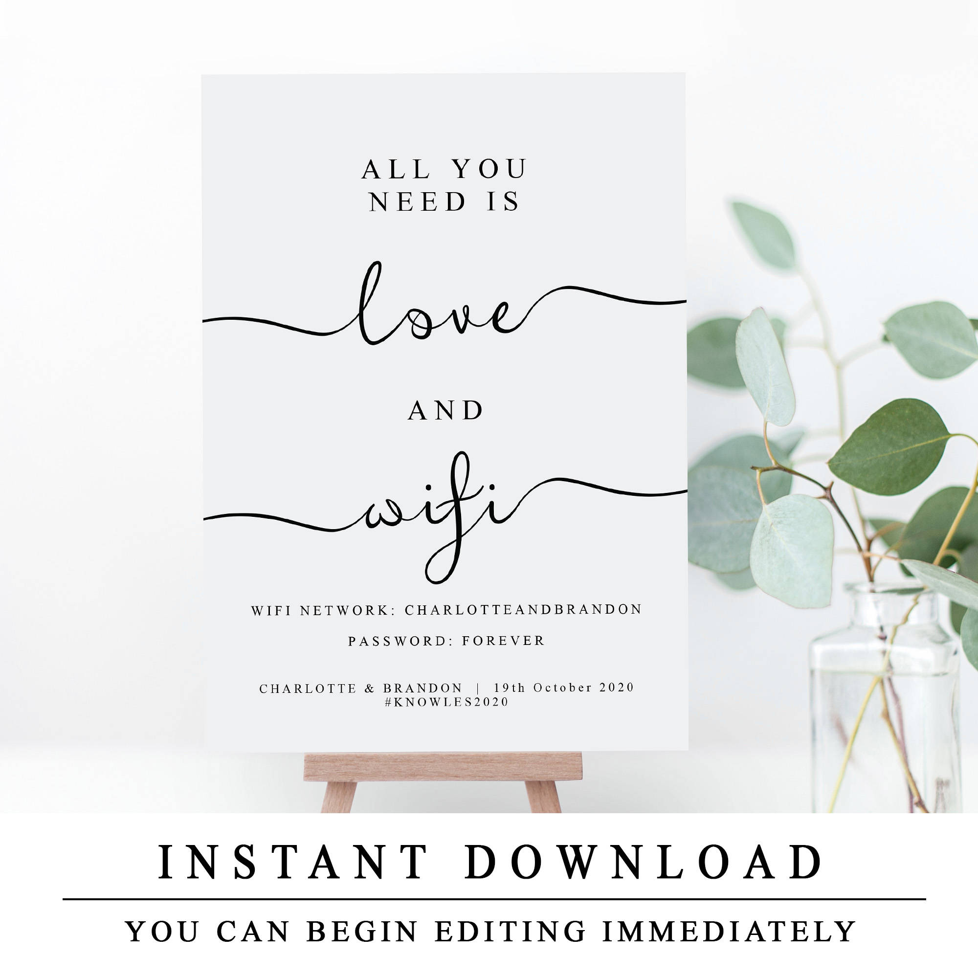 DIY Wedding Wifi Password Sign, Printable Internet Network Details ...
