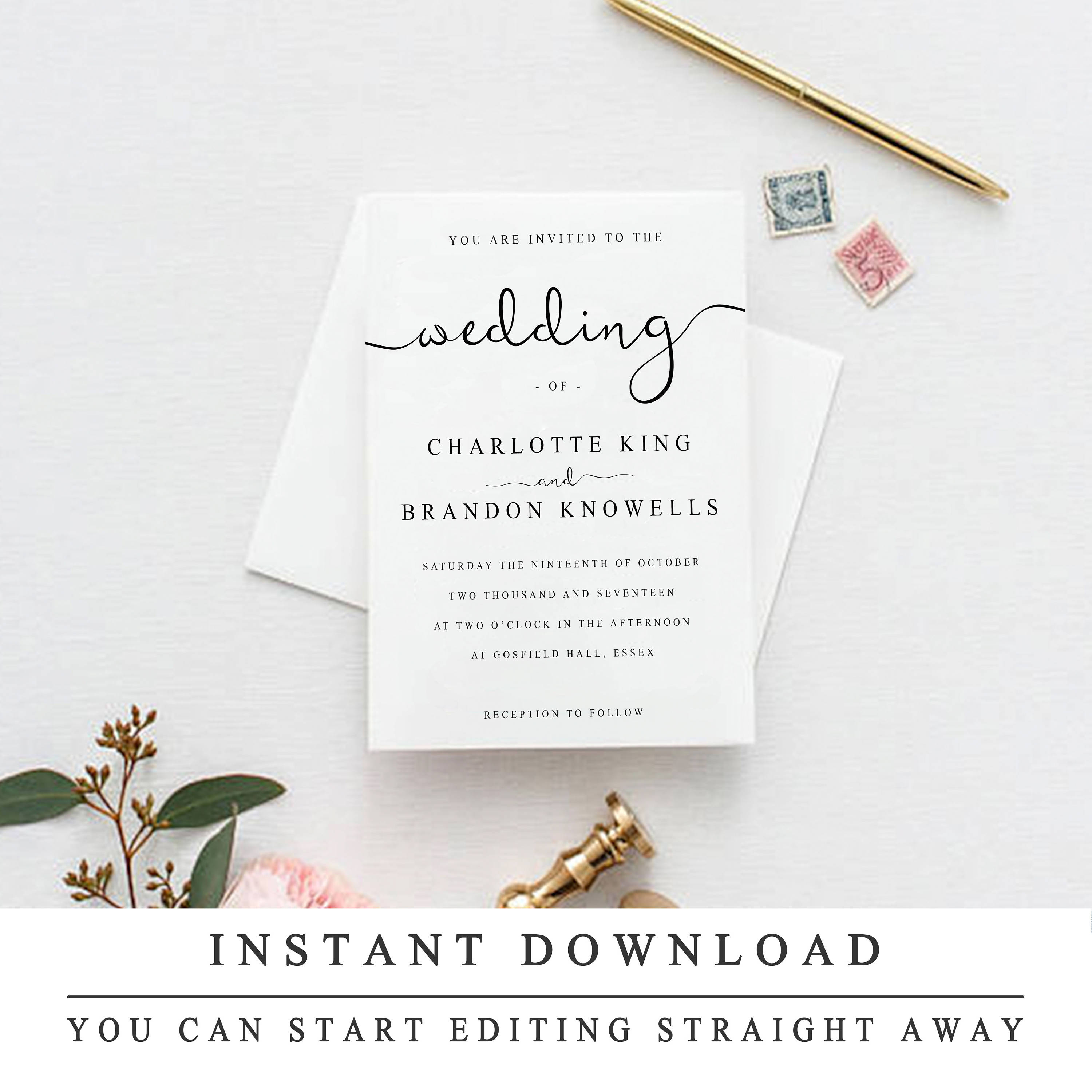 Print At Home Wedding Invitation Template DIY Wedding | Etsy