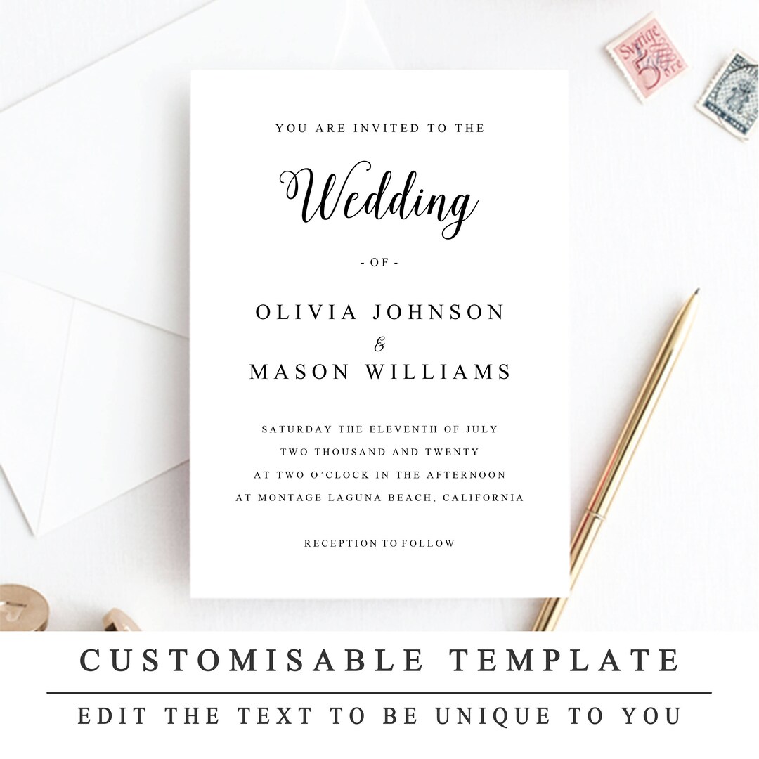 Print at Home Wedding Invitation Template, DIY Wedding Invitation ...