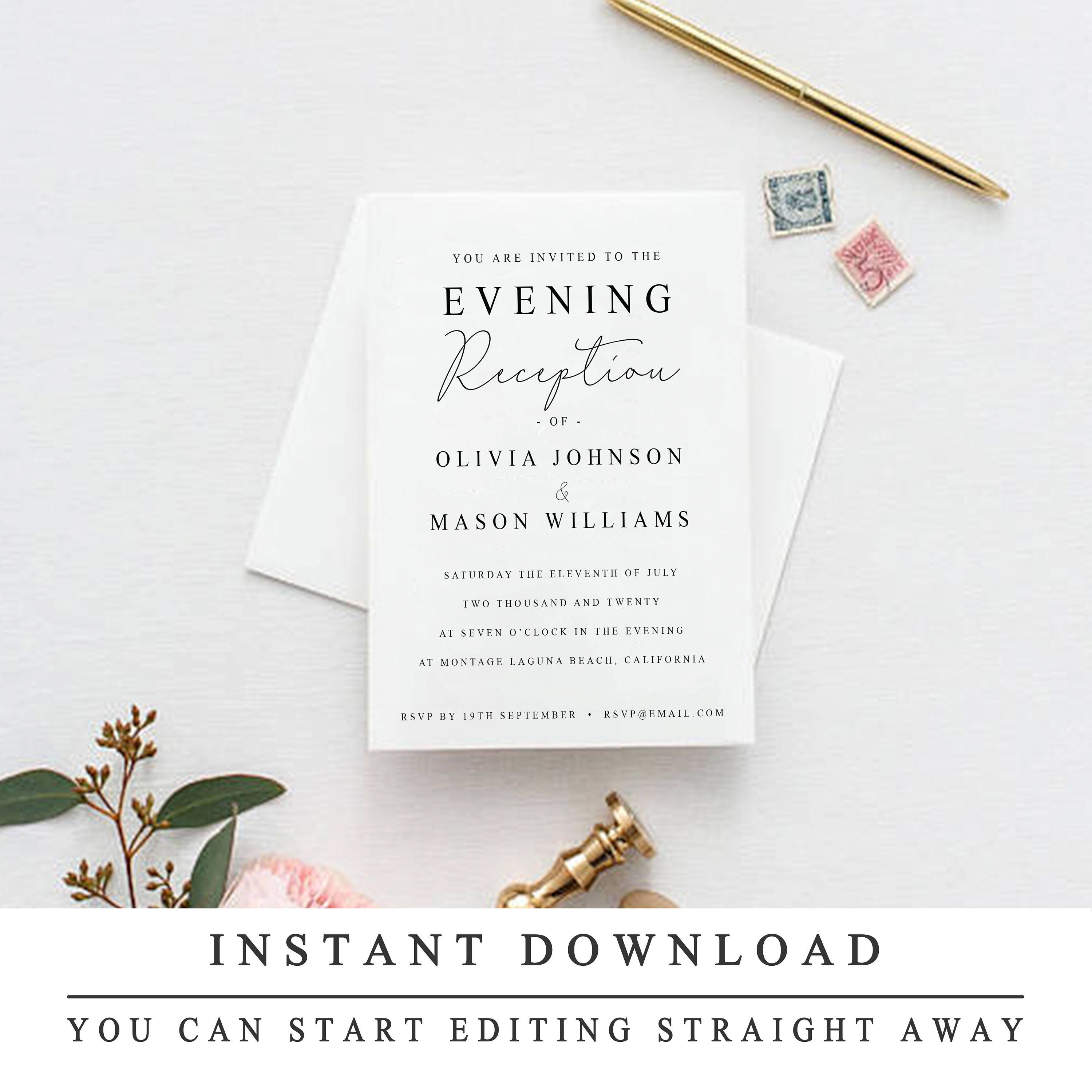 Print at Home Evening Reception Wedding Invitation Template, DIY ...