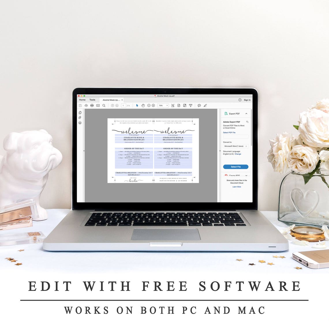 2 Sided Wedding Program Template Printable Editable Wedding - Etsy Canada