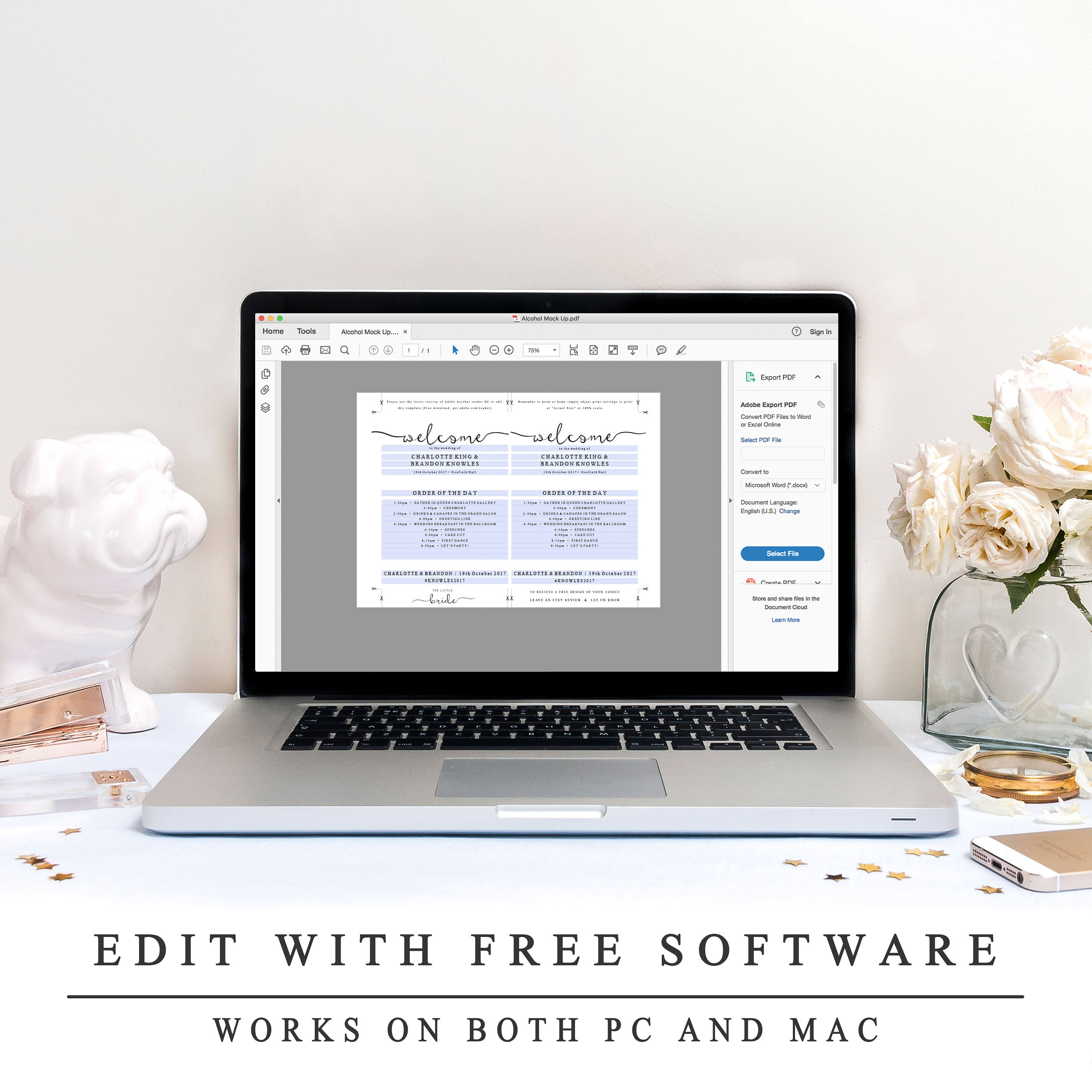 2 Sided Wedding Program Template Printable Editable Wedding - Etsy