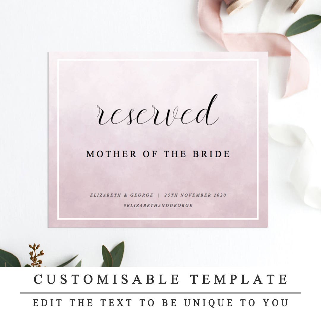 Pink Reserved Wedding Ceremony Seating Sign Reserved Chair - Etsy