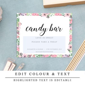Floral DIY Printable Wedding Sign, Wedding Candy Bar Sign, Sweet Cart ...
