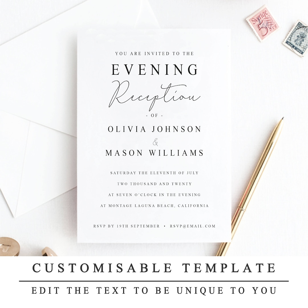 Print at Home Evening Reception Wedding Invitation Template, DIY ...