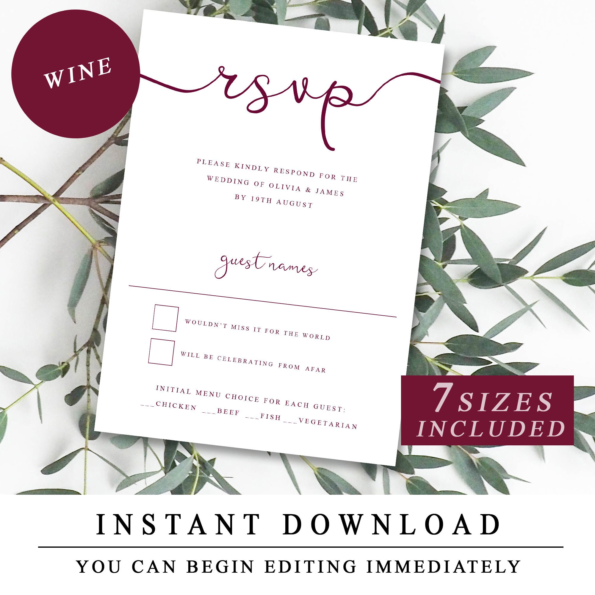 Wedding RSVP in Wine 7 Sizes 'the One' Wedding - Etsy UK