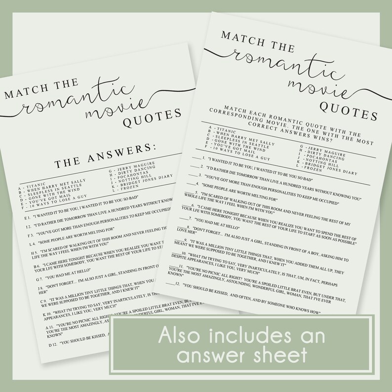 Match the Movie Quote Game - Editable and Printable, Bridal Shower ...
