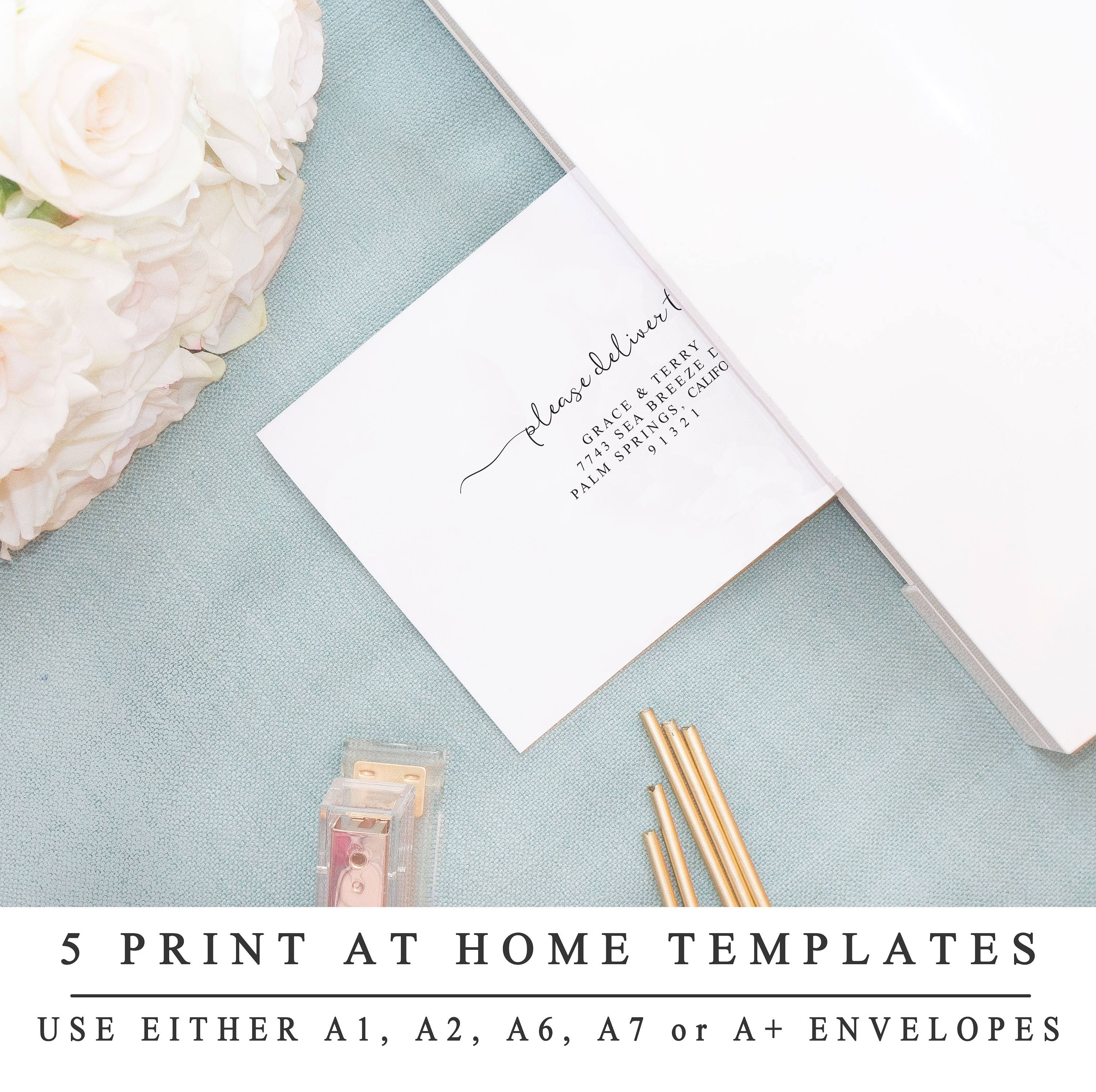 Print at Home Envelope Template Elegant Modern Calligraphy - Etsy