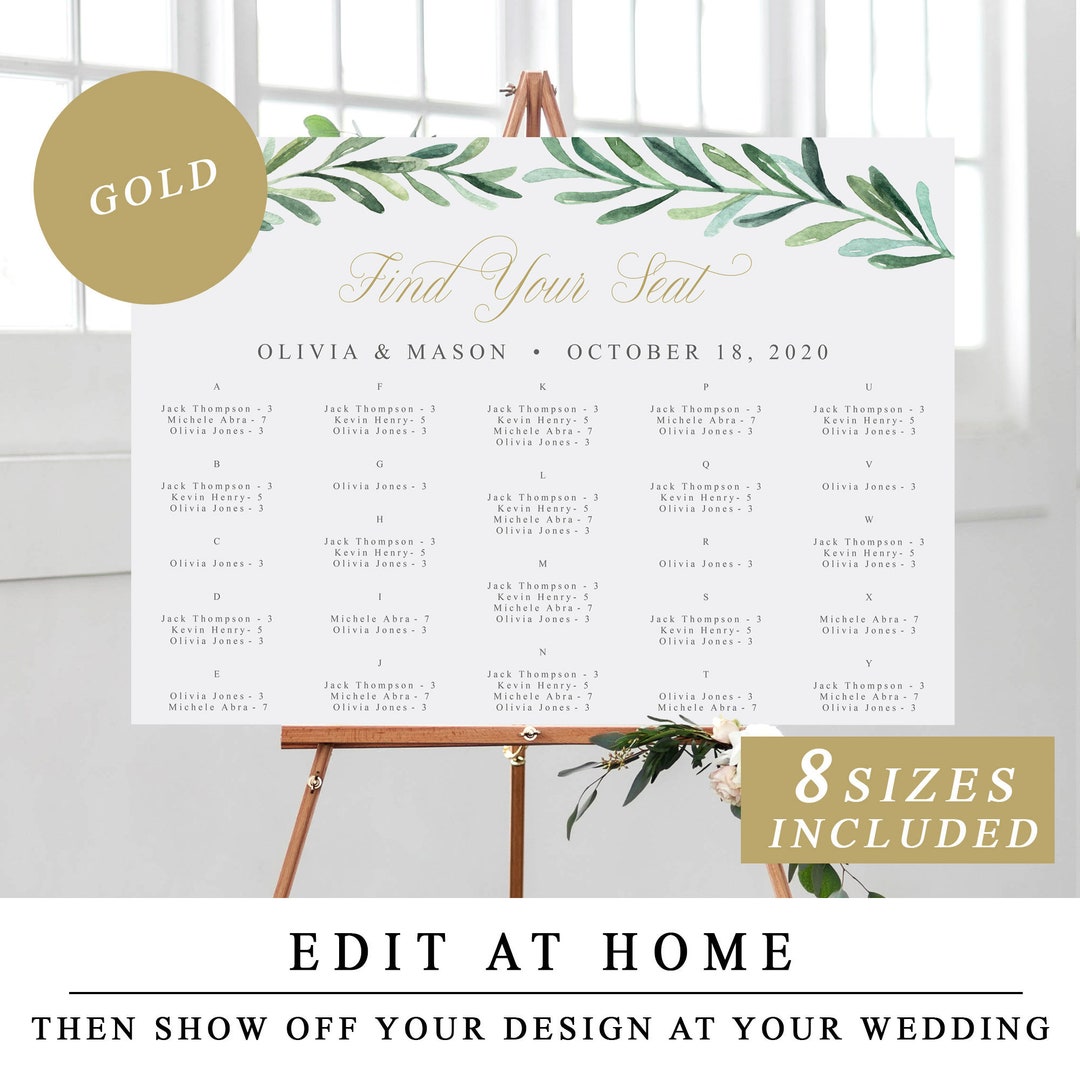 Find Your Seat - Alphabet Seating Chart in Gold, Seat Plan, Wedding ...