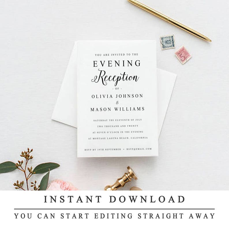 Print at Home Evening Reception Wedding Invitation Template - Etsy UK