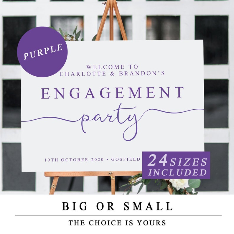 Custom Engagement Party Sign Purple Engagement Welcome Sign | Etsy