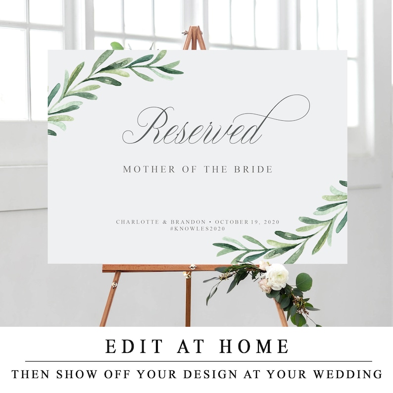 Greenery Reserved Sign Printable Wedding Reserved Signs Row - Etsy UK