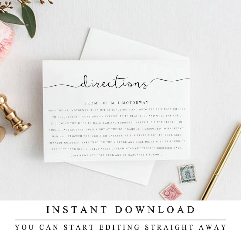 Printable Wedding Directions Template Wedding Insert Cards - Etsy