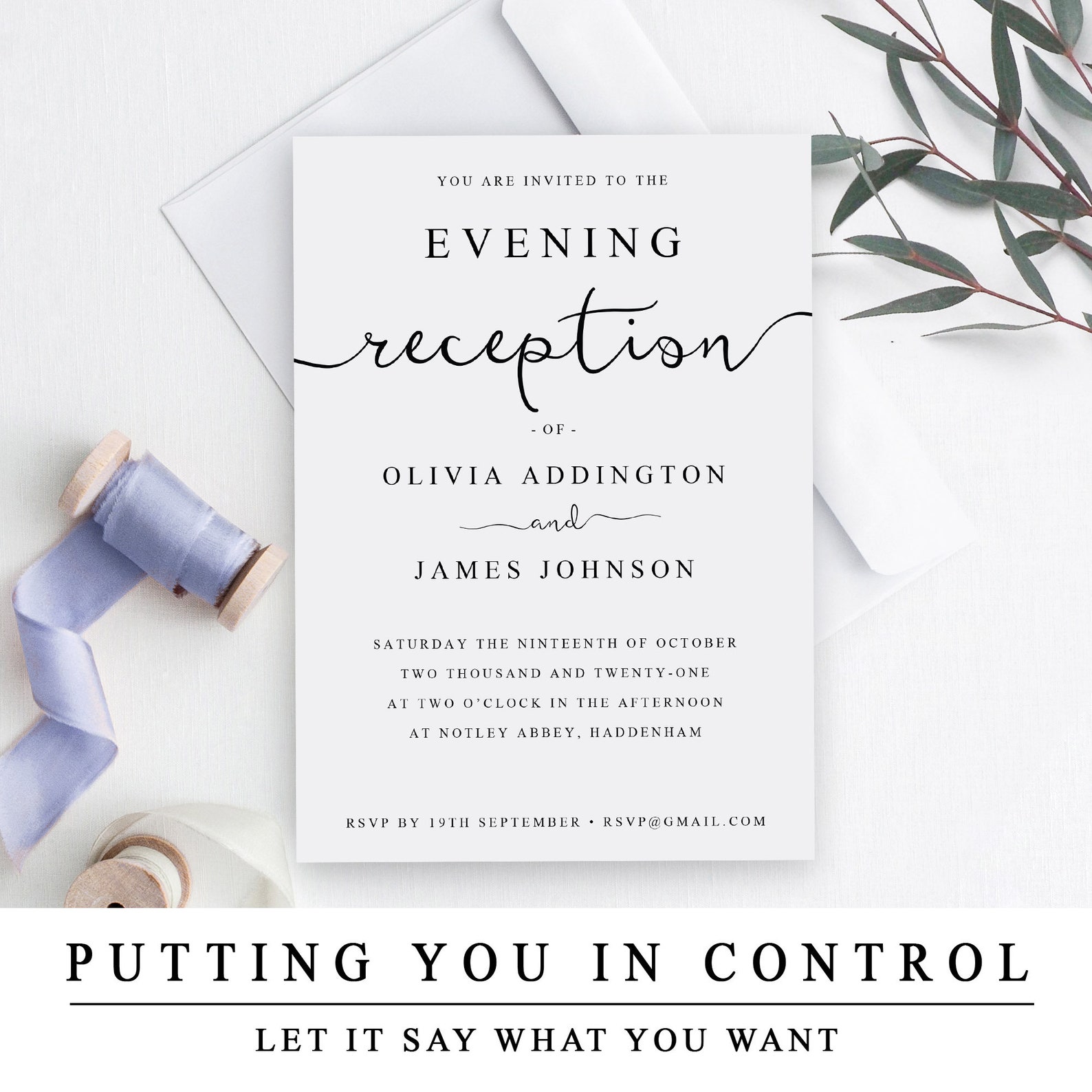 Print at Home Evening Reception Wedding Invitation Template | Etsy