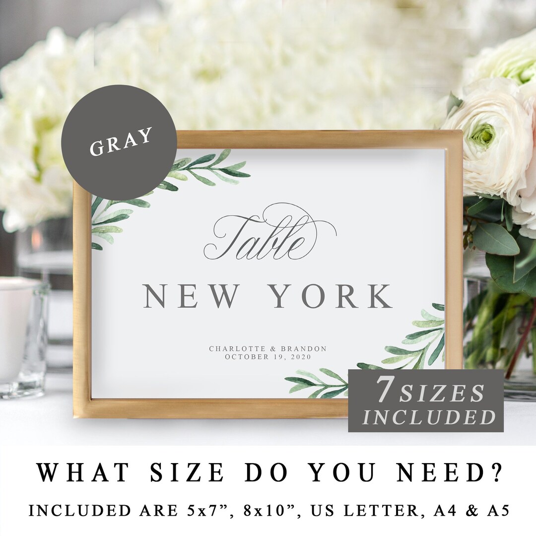 Greenery Table Name Sign, Printable Wedding Reception Table Name Signs ...