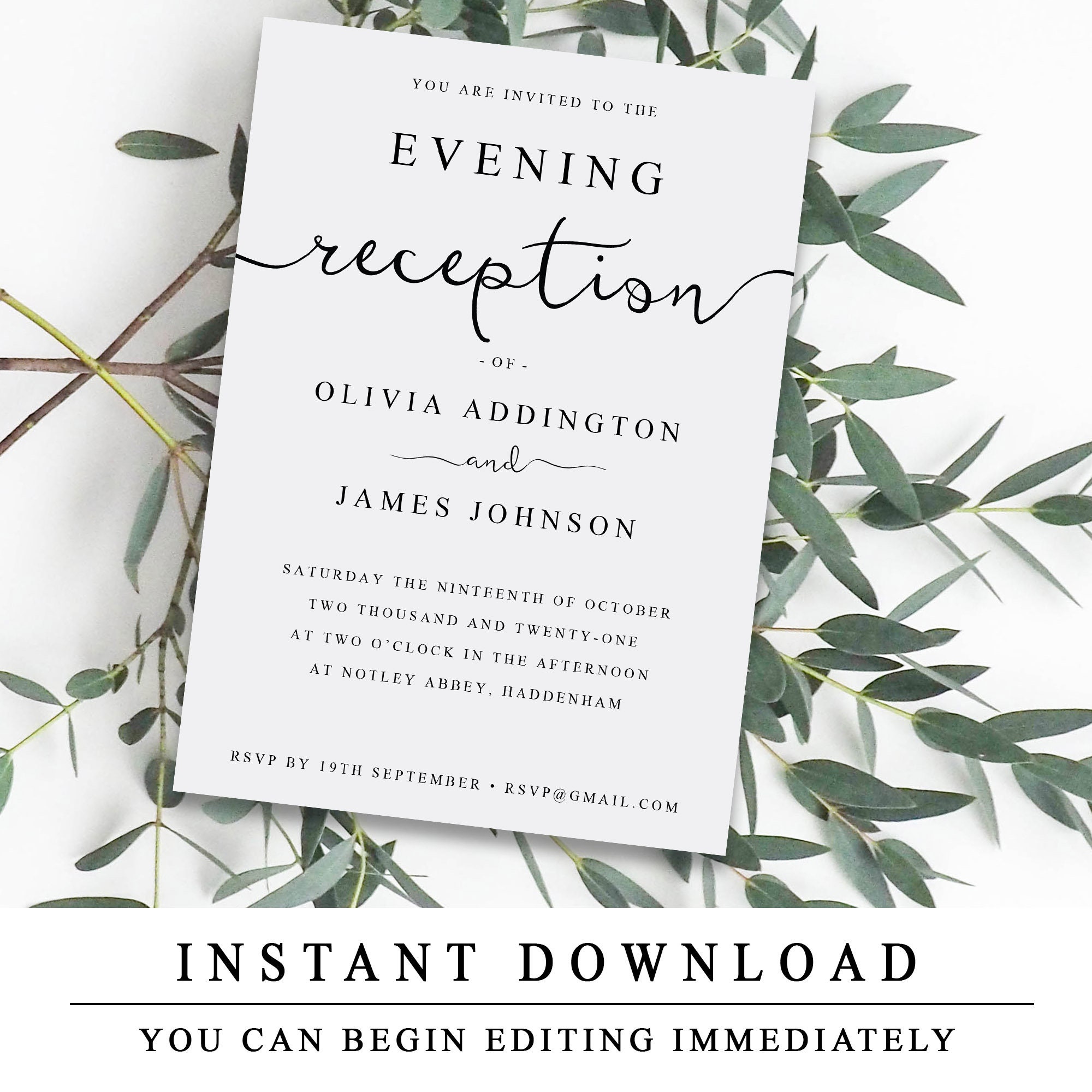 Print at Home Evening Reception Wedding Invitation Template - Etsy UK
