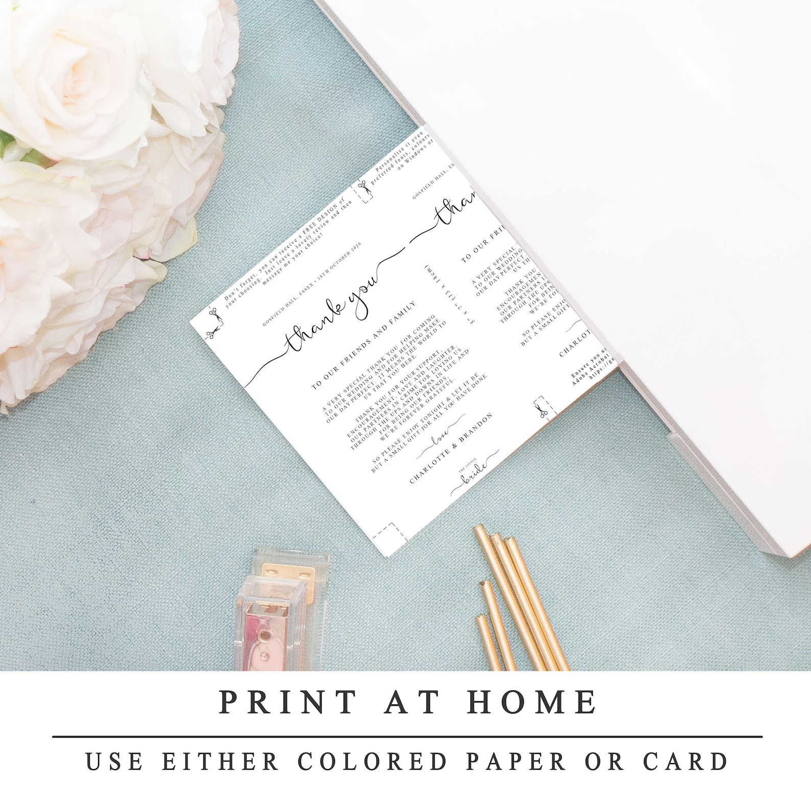 DIY Thank You Card Template, Wedding Thank You Cards, Printable Thank ...