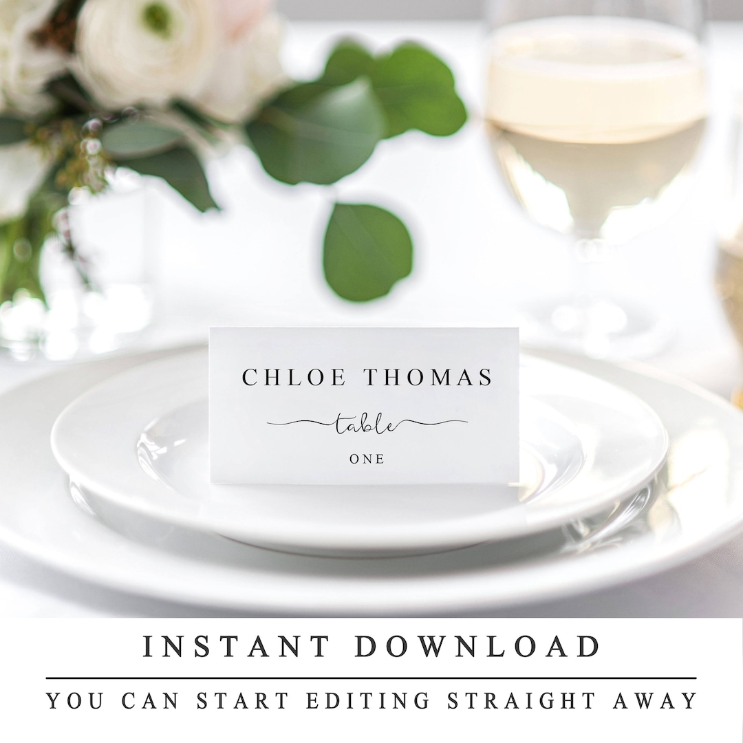 Custom Wedding Reception Place Cards, Wedding Place Card Printable ...