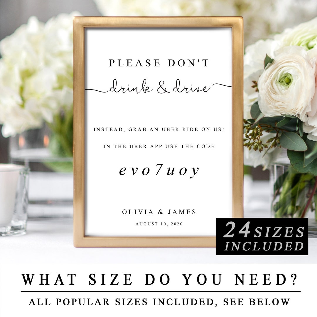 Printable Wedding Uber/lyft/taxi Sign - Please Don't Drink & Drive in ...
