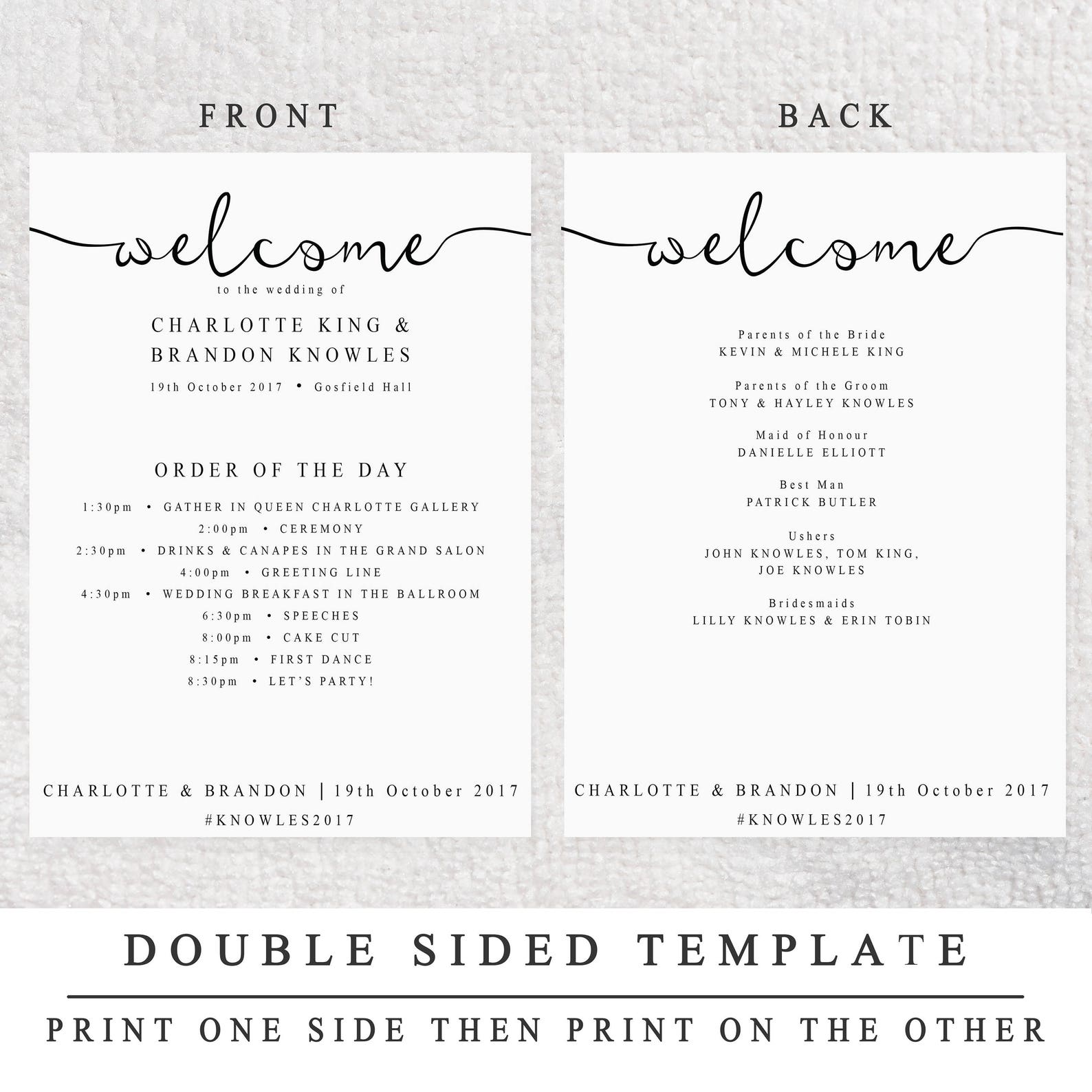 2 Sided Wedding Program Template Printable Editable Wedding | Etsy