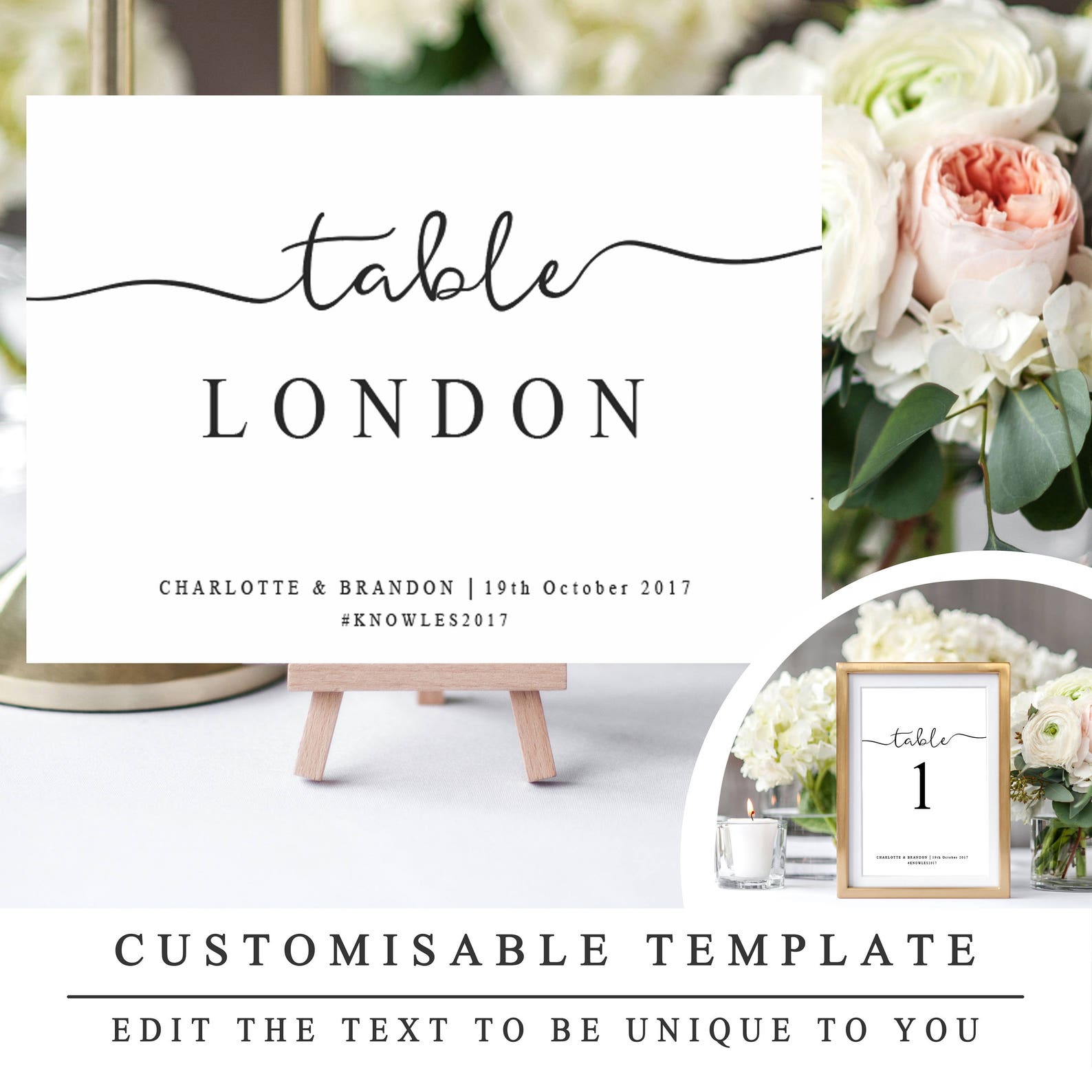 Editable Wedding Reception Table Name Sign, DIY Wedding Table Number ...