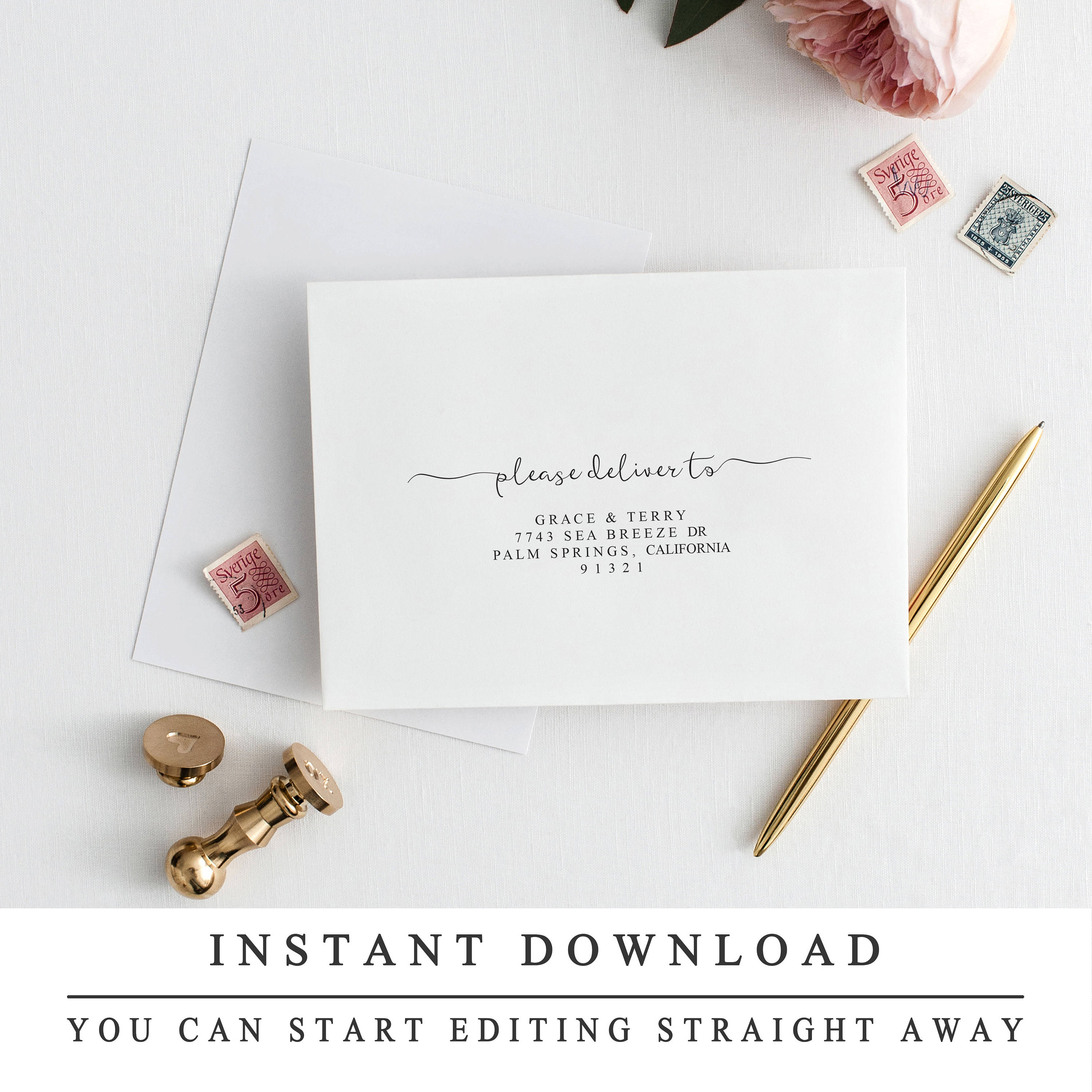 Print at Home Envelope Template Elegant Modern Calligraphy - Etsy