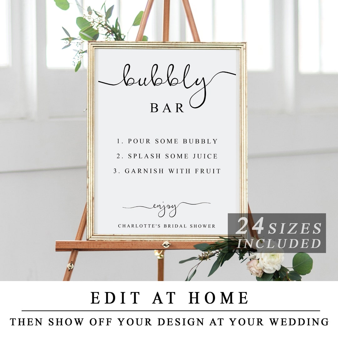 Bubbly Bar Sign, Bridal Shower Champagne Bar, Bubbly Bar Printable Sign ...