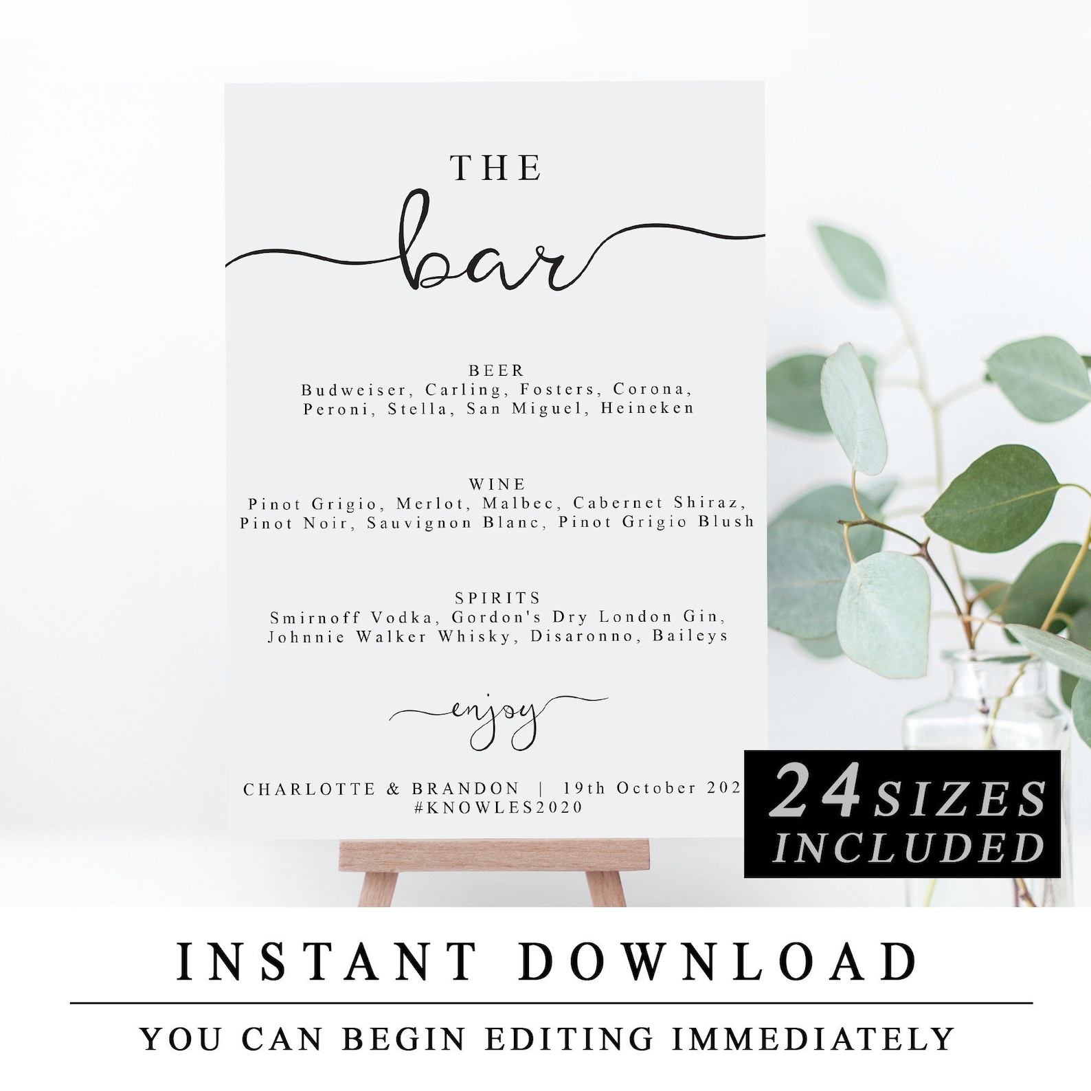 DIY Wedding Bar Menu Sign Personalised Wedding Bar Sign - Etsy