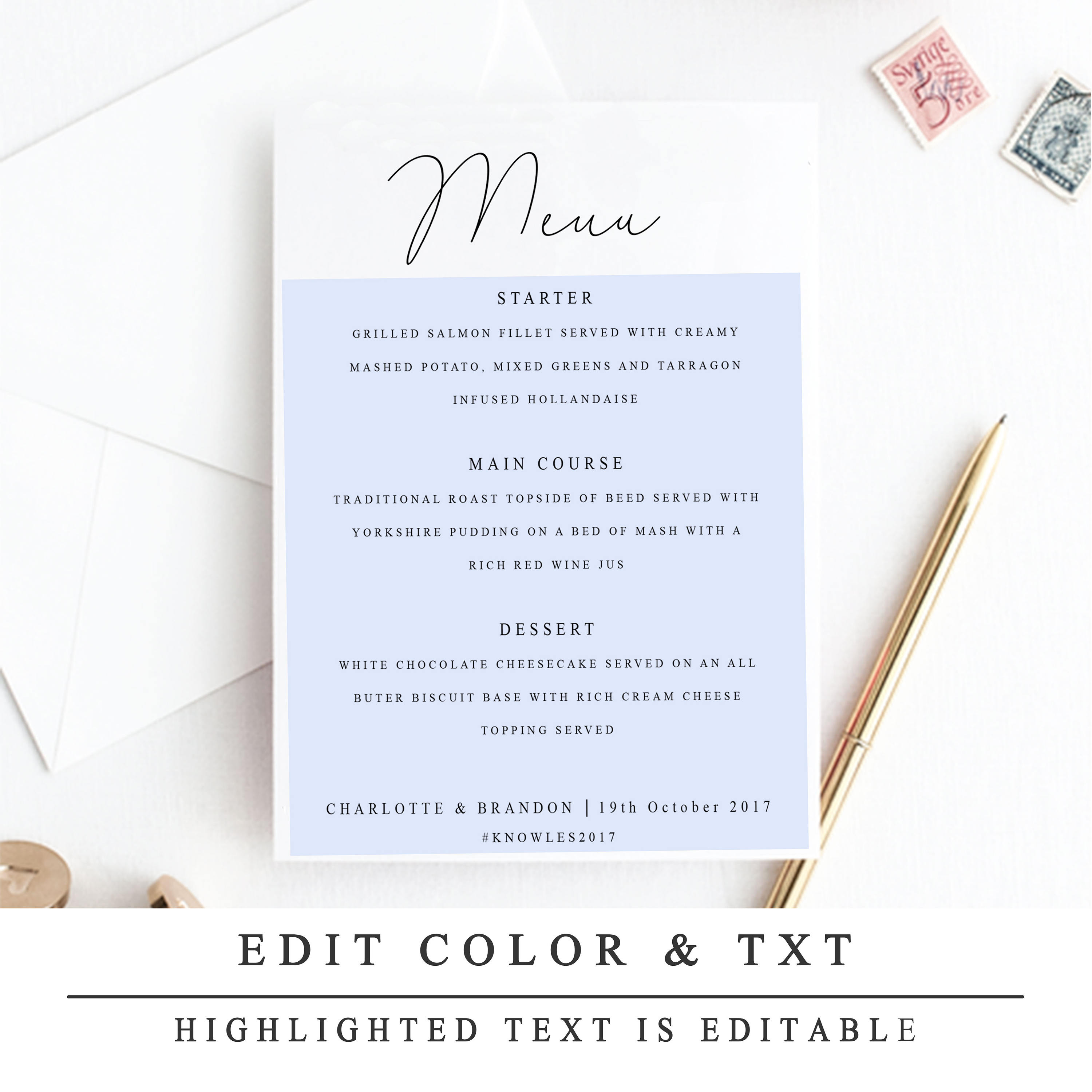 DIY Printable Wedding Menu Template Calligraphy Wedding Menu | Etsy